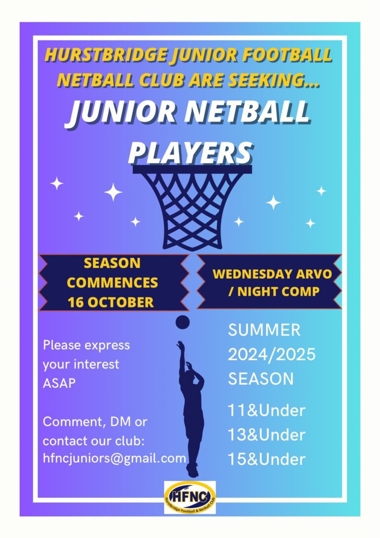 Junior Netball Players Wanted: Hurstbridge Football Netball Club ...